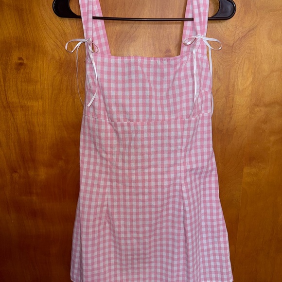 SHEIN | Dresses | Shein Pink Checkered Dress With Bow And Open Back ...